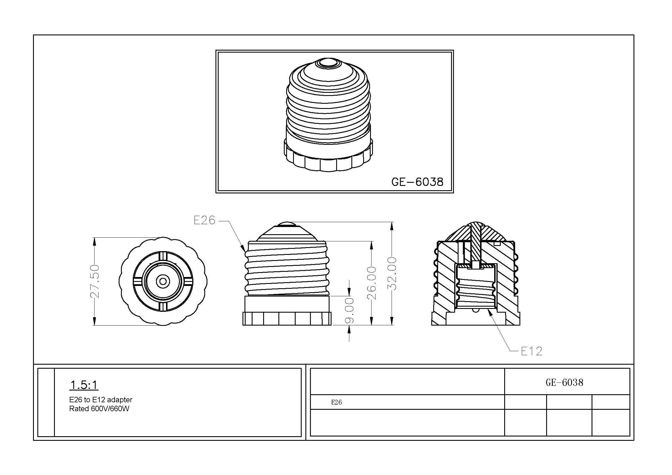 Part # GE-6038, E26 to E12 On Mitronix, Inc.